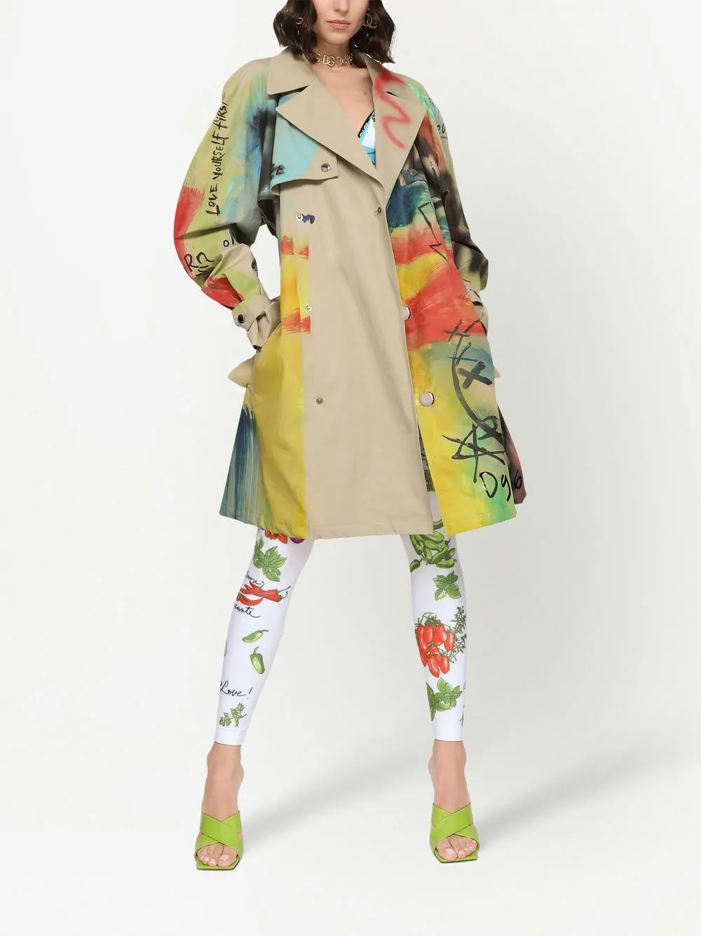 Dolce And Gabbana Graffiti Print Trench Coat Farfetch
