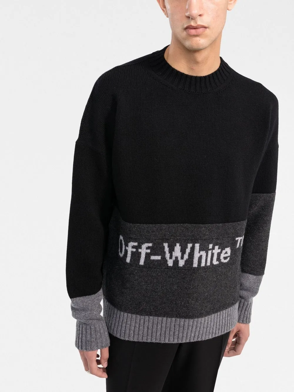 Off-White colour-block Logo Intarsia Jumper | Black | FARFETCH UK