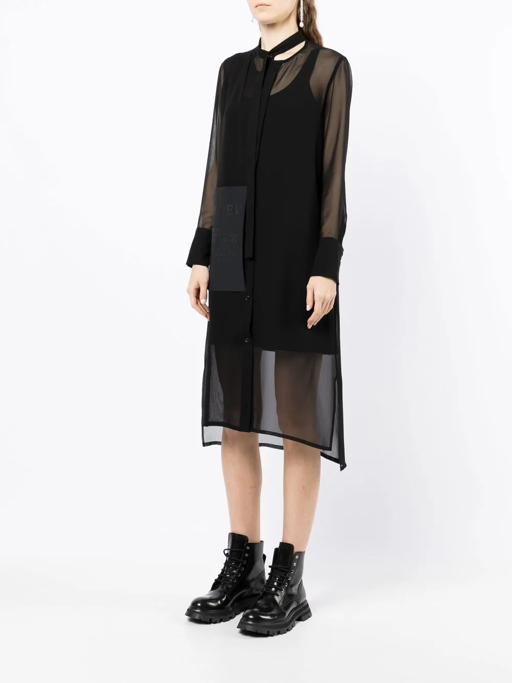 Yohji Yamamoto Panelled Sheer Shirt Dress In Black | ModeSens