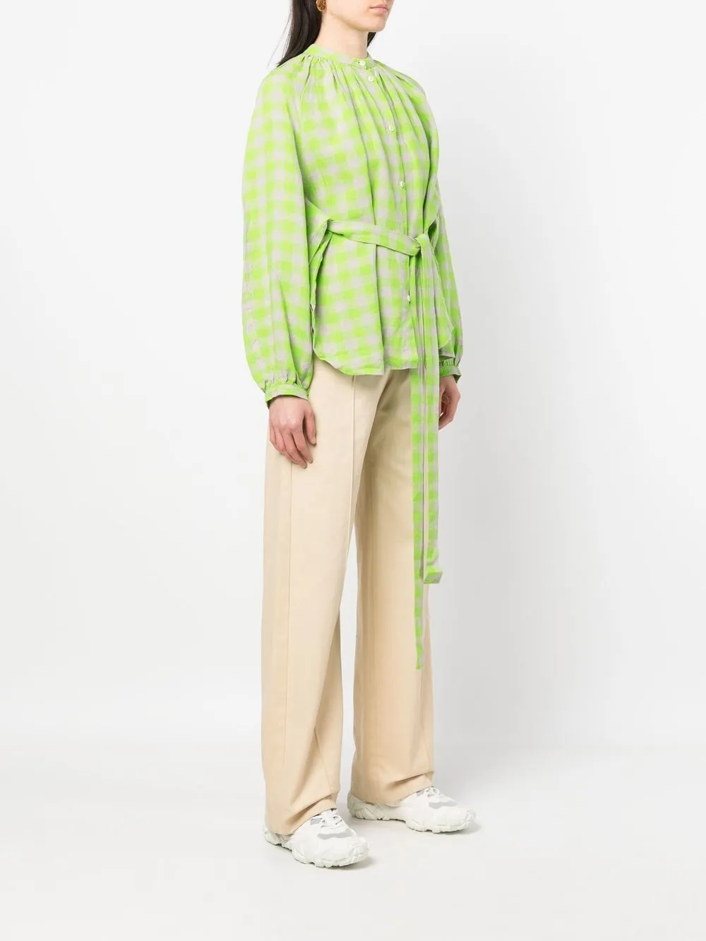 Henrik Vibskov check-print long-sleeve Blouse | Green | FARFETCH