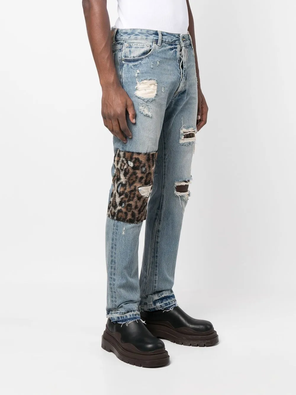Palm Angels Mid-rise Distressed Straight-leg Jeans In Blue | ModeSens