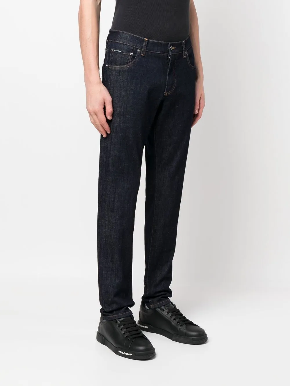 Dolce And Gabbana Logo Plaque Slim Cut Jeans Farfetch