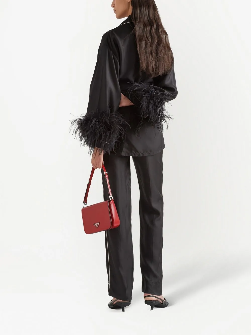 Prada contrast-trim Belted Robe | Black | FARFETCH UK