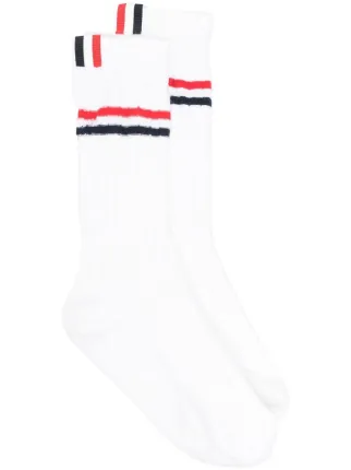 Thom Browne stripe-detail mid-calf Socks | White | FARFETCH