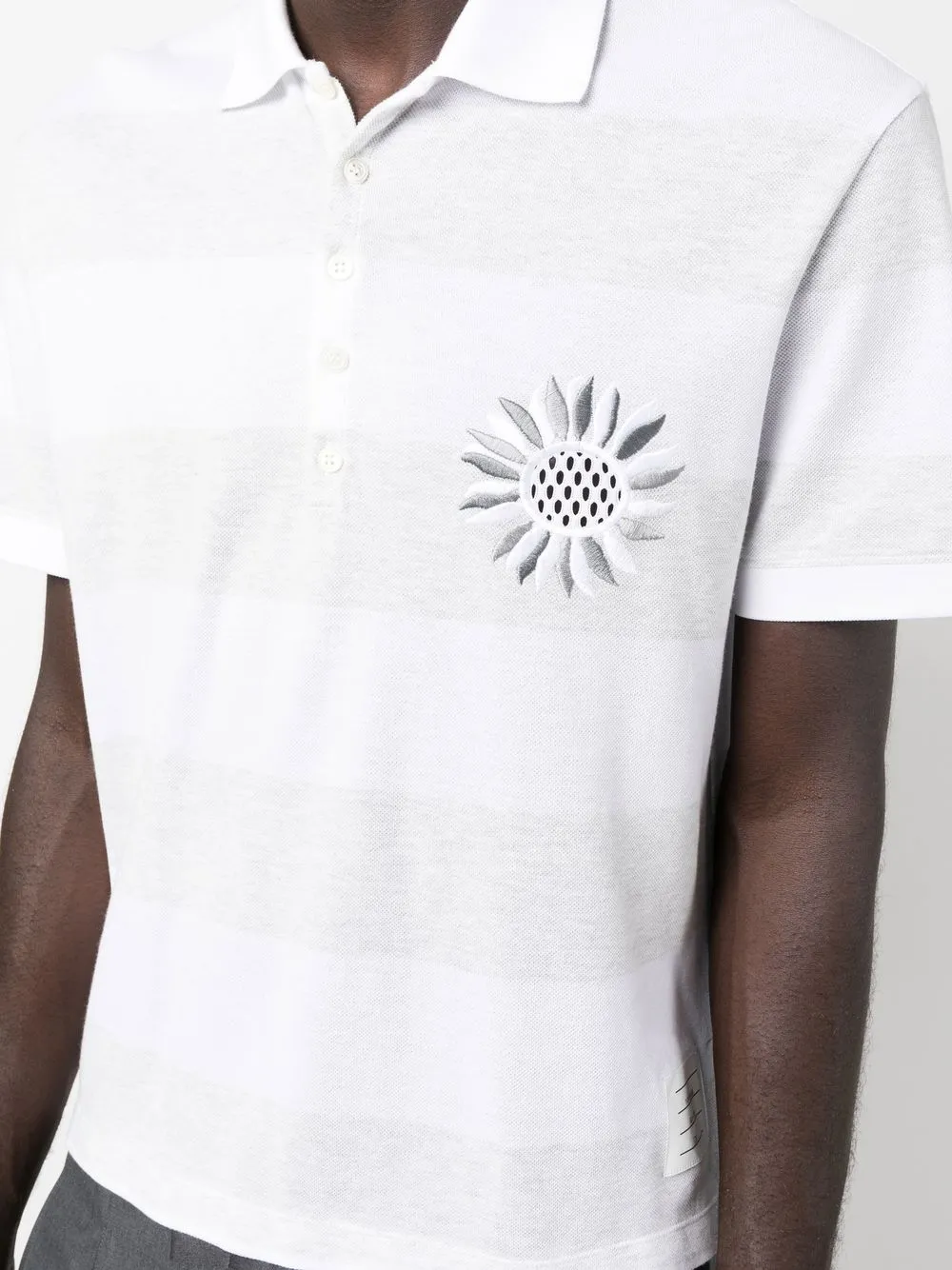 Thom Browne flower-embroidered Striped Polo Shirt | Grey | FARFETCH