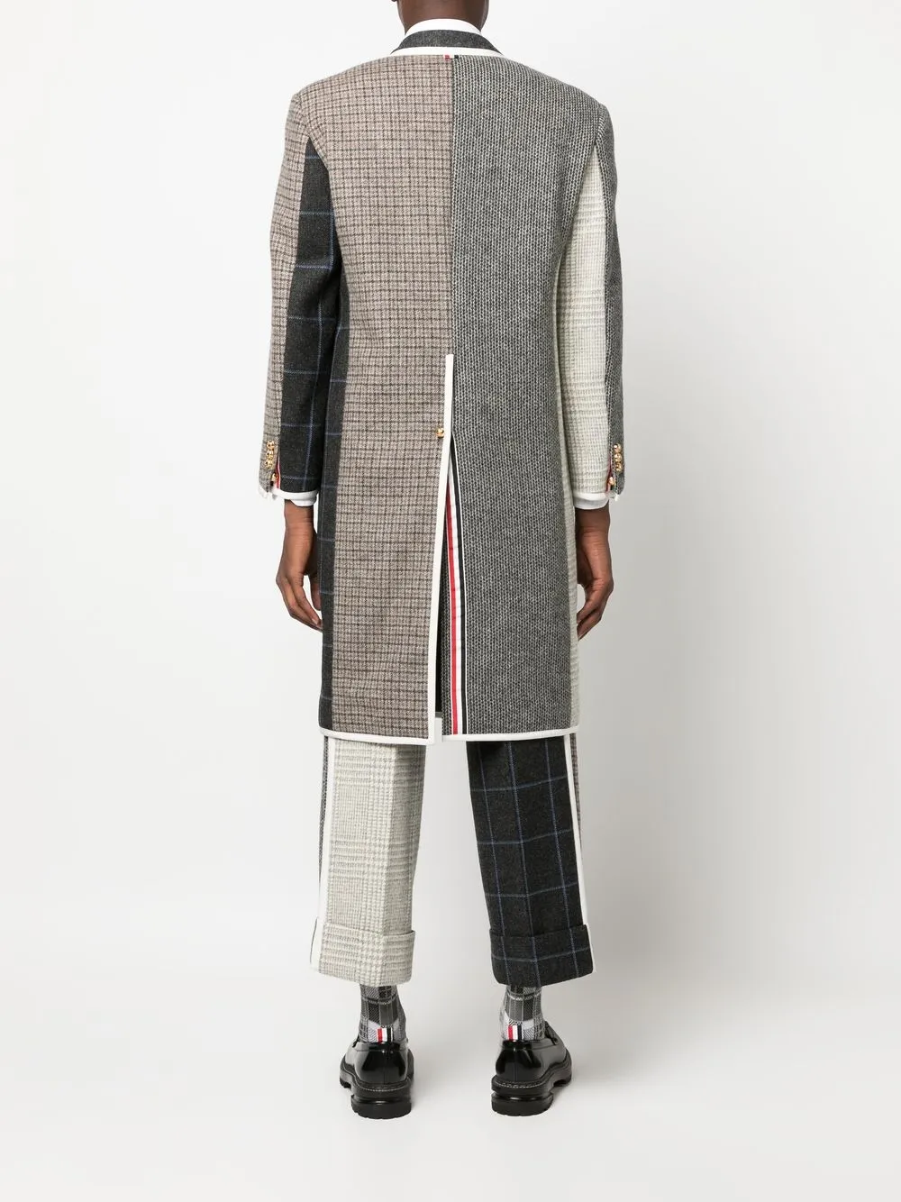 Thom Browne Multi-check Single Breasted Coat In Grey | ModeSens