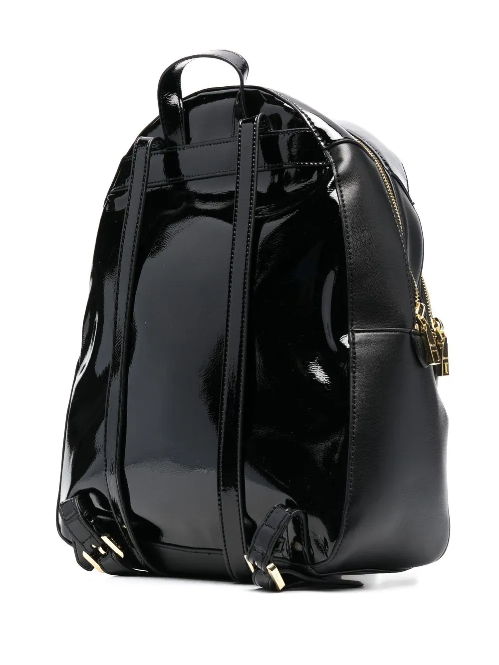 Pollini Logo-plaque Patent Faux-leather Backpack In Black | ModeSens
