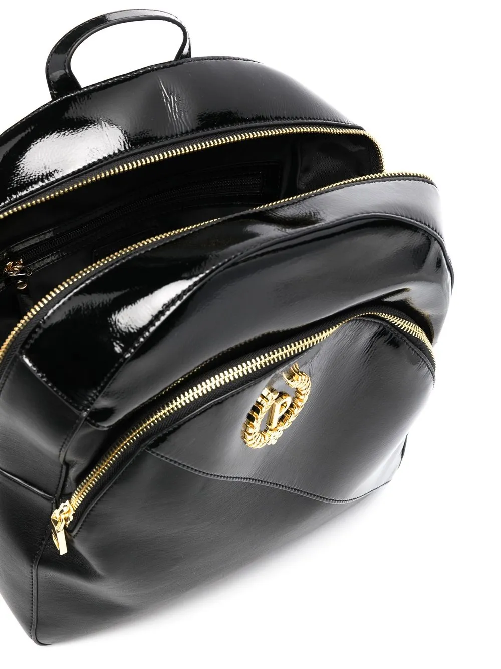 Pollini Logo-plaque Patent Faux-leather Backpack In Black | ModeSens