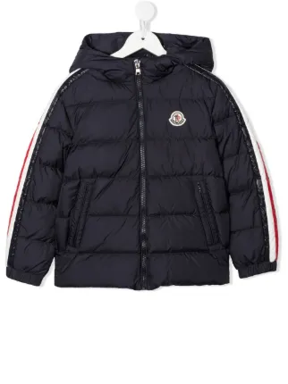 Moncler Enfant logo-patch Padded Hooded Jacket | Blue | FARFETCH