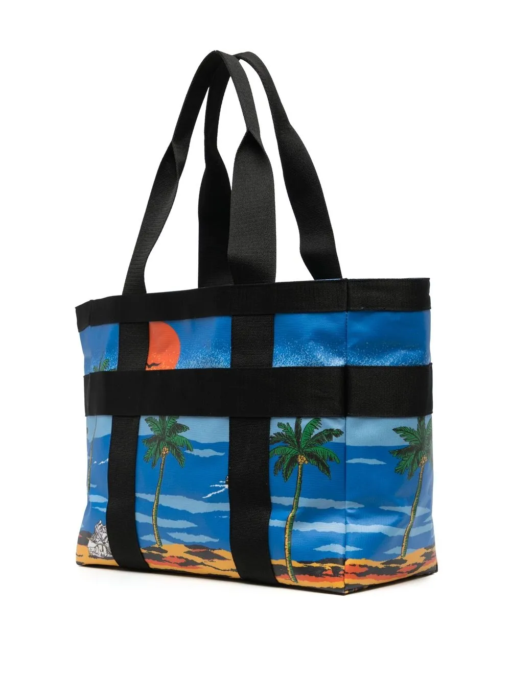 Ganni Beach-print Coated Organic-cotton Canvas Tote Bag In Blau | ModeSens