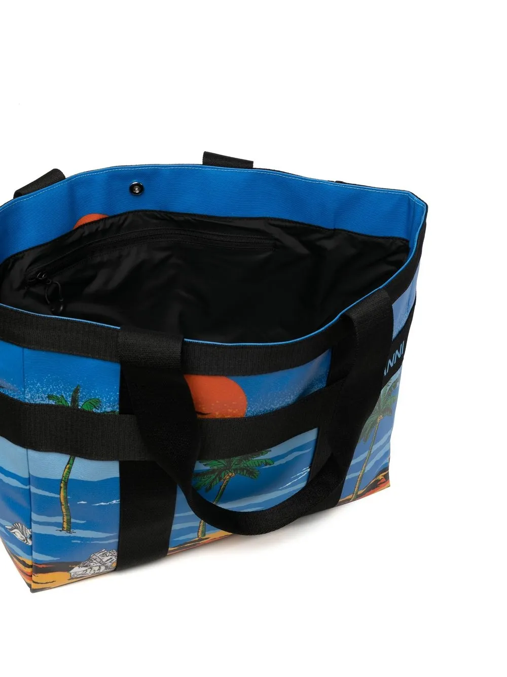 Ganni Beach-print Coated Organic-cotton Canvas Tote Bag In Blau | ModeSens