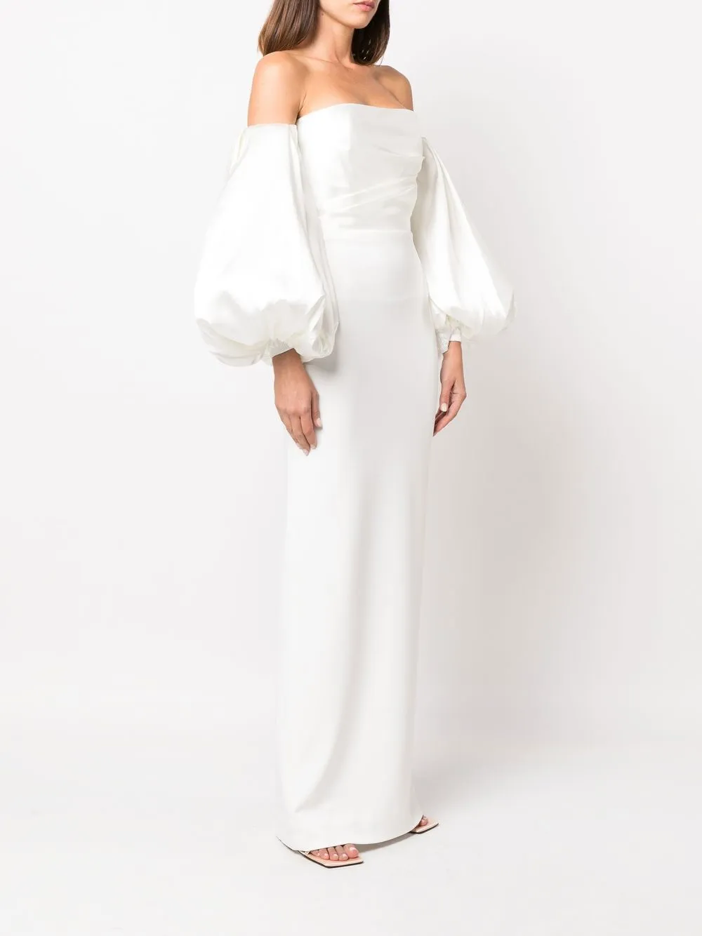 Solace London Carmen Off The Shoulder Gown White Farfetch Uk