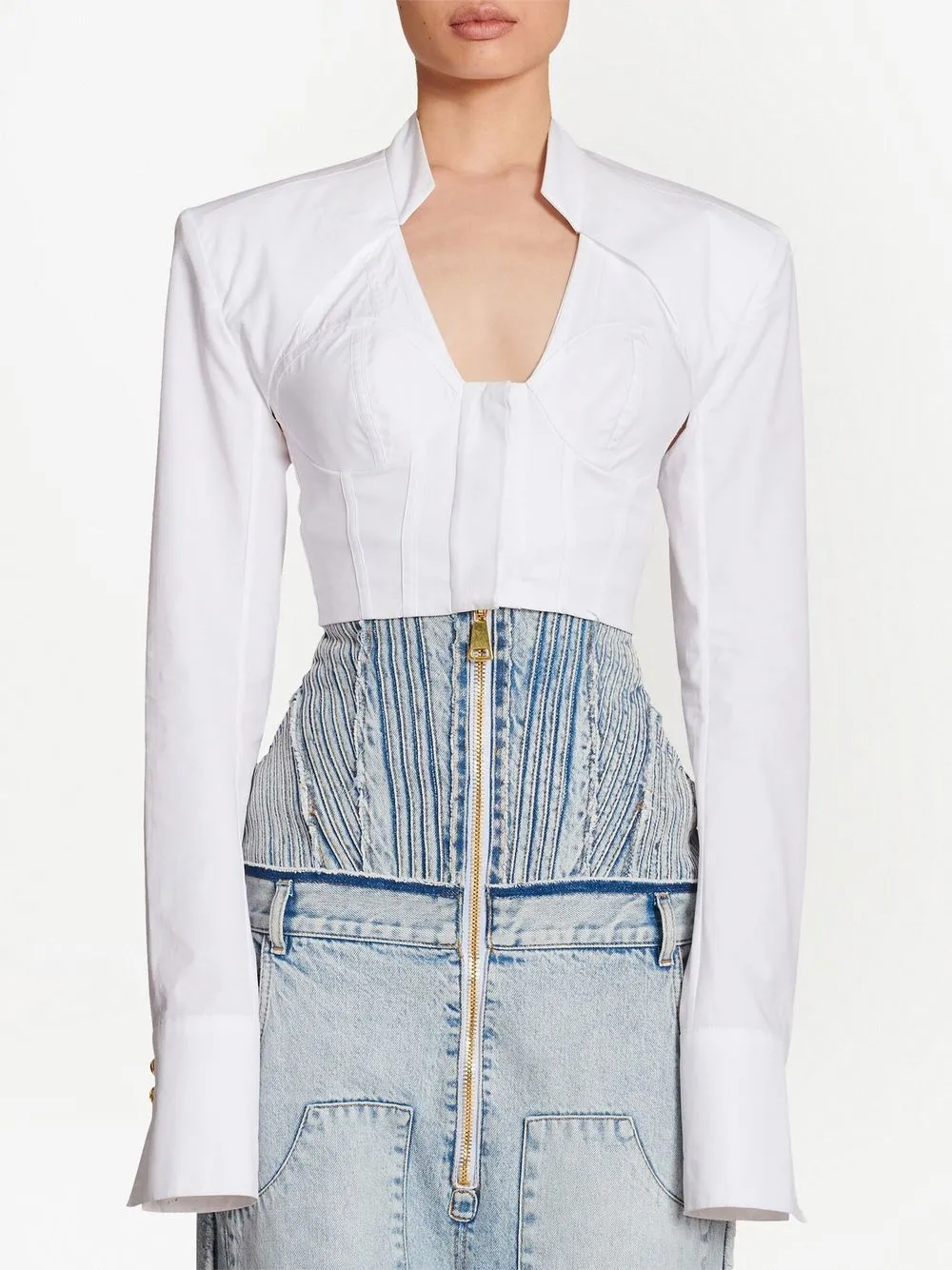 Balmain Cropped Cotton Blouse | White | FARFETCH