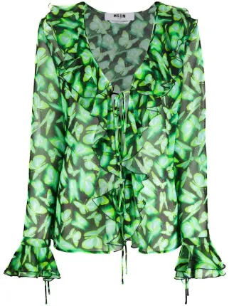 MSGM graphic-print ruffle-detail Blouse - Farfetch