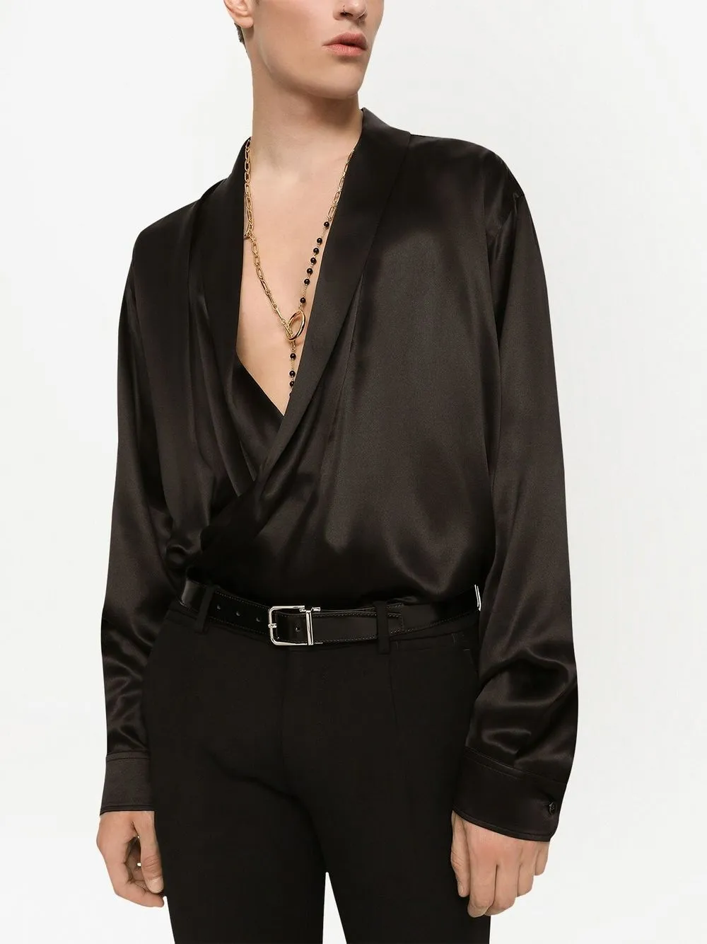 Dolce And Gabbana Silk Plunge Neck Collarless Shirt Farfetch