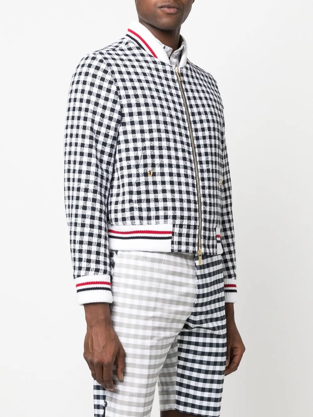 Thom Browne Gingham-check Bomber Jacket In Blue | ModeSens