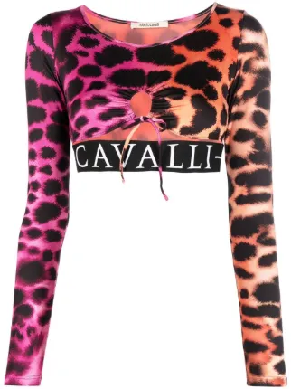 Roberto Cavalli animal-print cut-out Cropped Top | Pink | FARFETCH