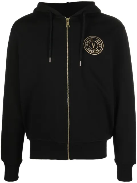 Versace Jeans Couture Logo Print Zip Up Hoodie Farfetch