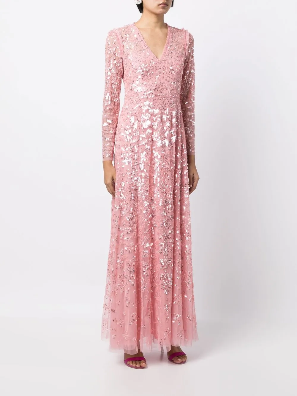 Needle & Thread Aurelia sequin-embellished long-sleeve Gown | Pink | FARFETCH