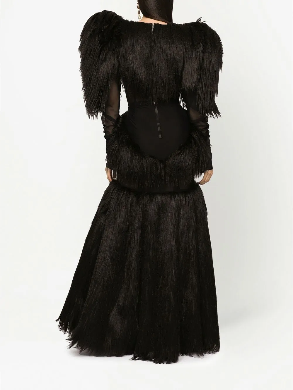 Dolce & Gabbana Tulle Faux Fur Dress In Black | ModeSens