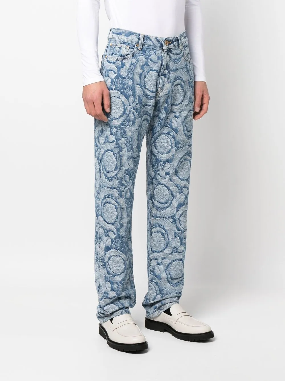 Versace Barocco Silhouette Patterned Jeans | Blue | FARFETCH UK