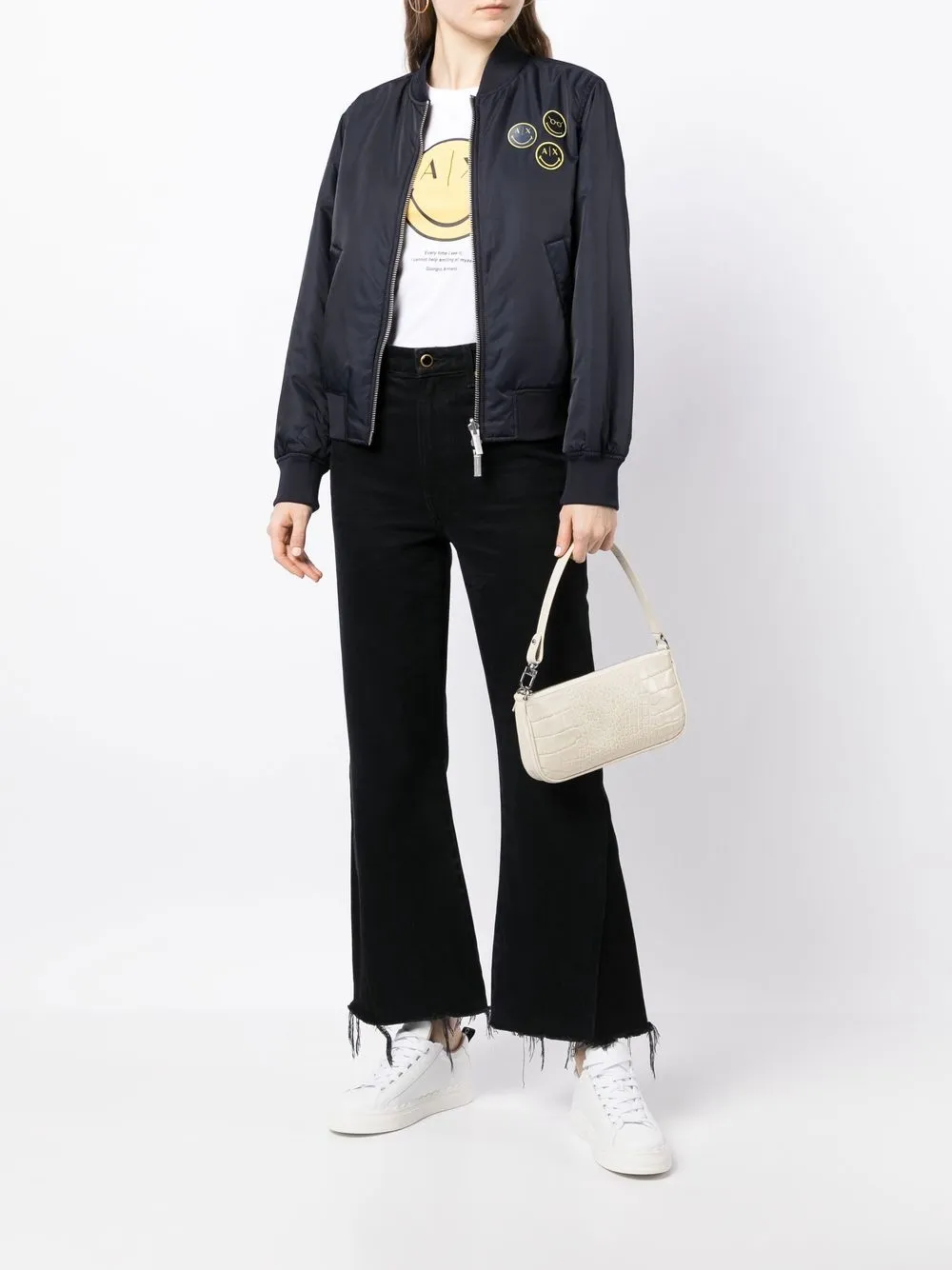 Armani Exchange Reversible Smiley Face Appliqué Bomber Jacket In Blue ...