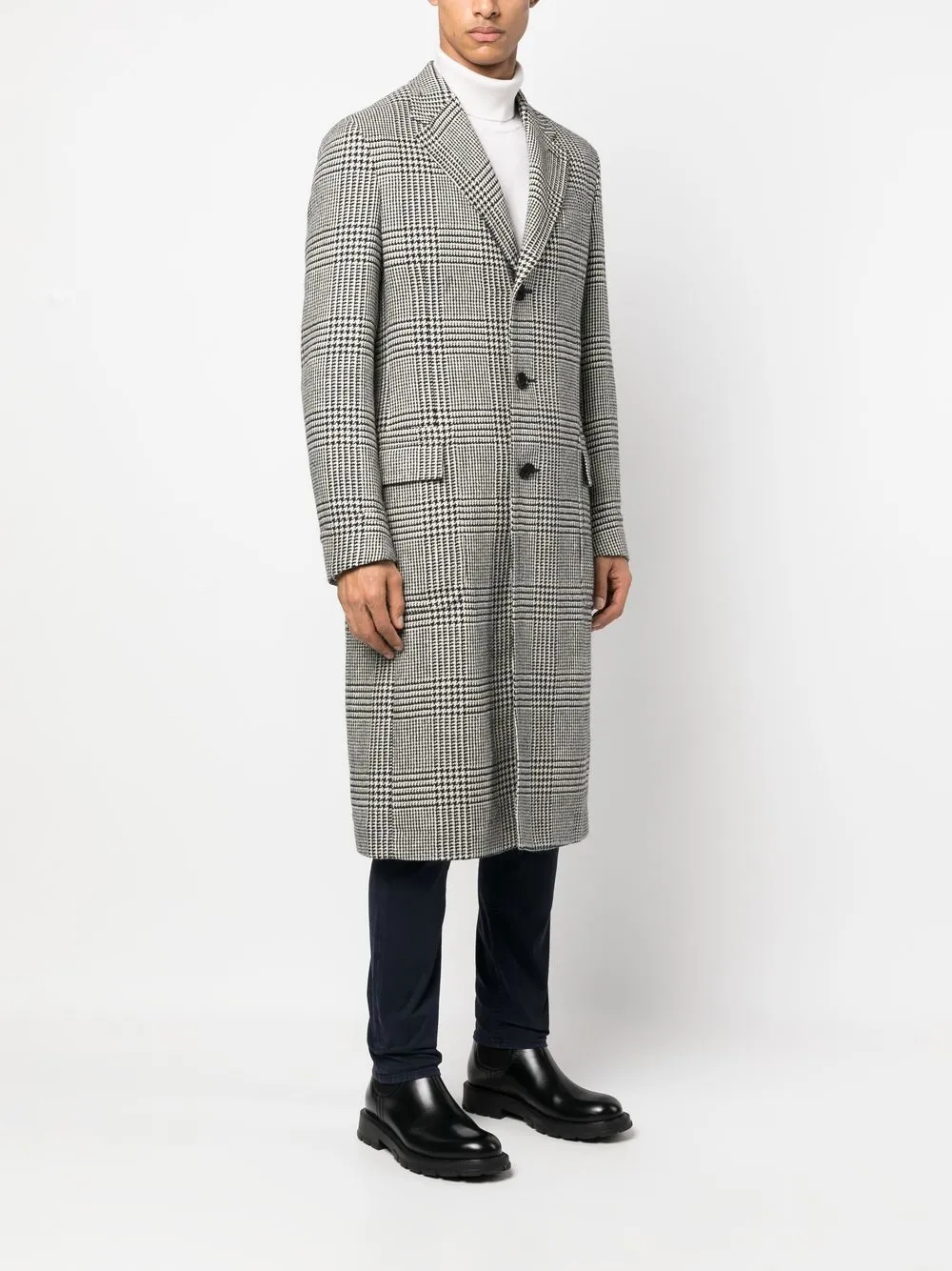 Ralph Lauren Purple Label Glen Plaid Linen-blend Topcoat In Black ...