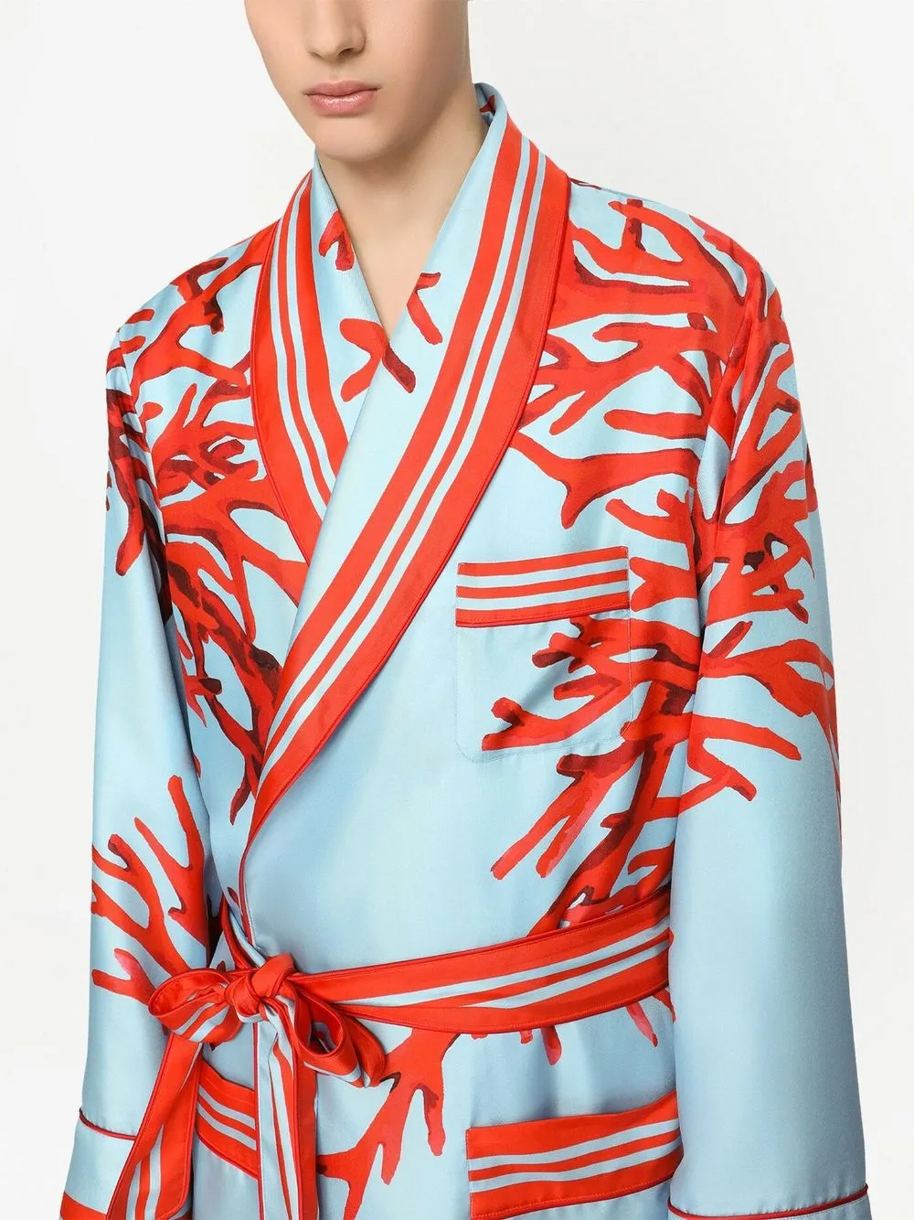 Dolce & Gabbana Silk coral-print Robe | Blue | FARFETCH
