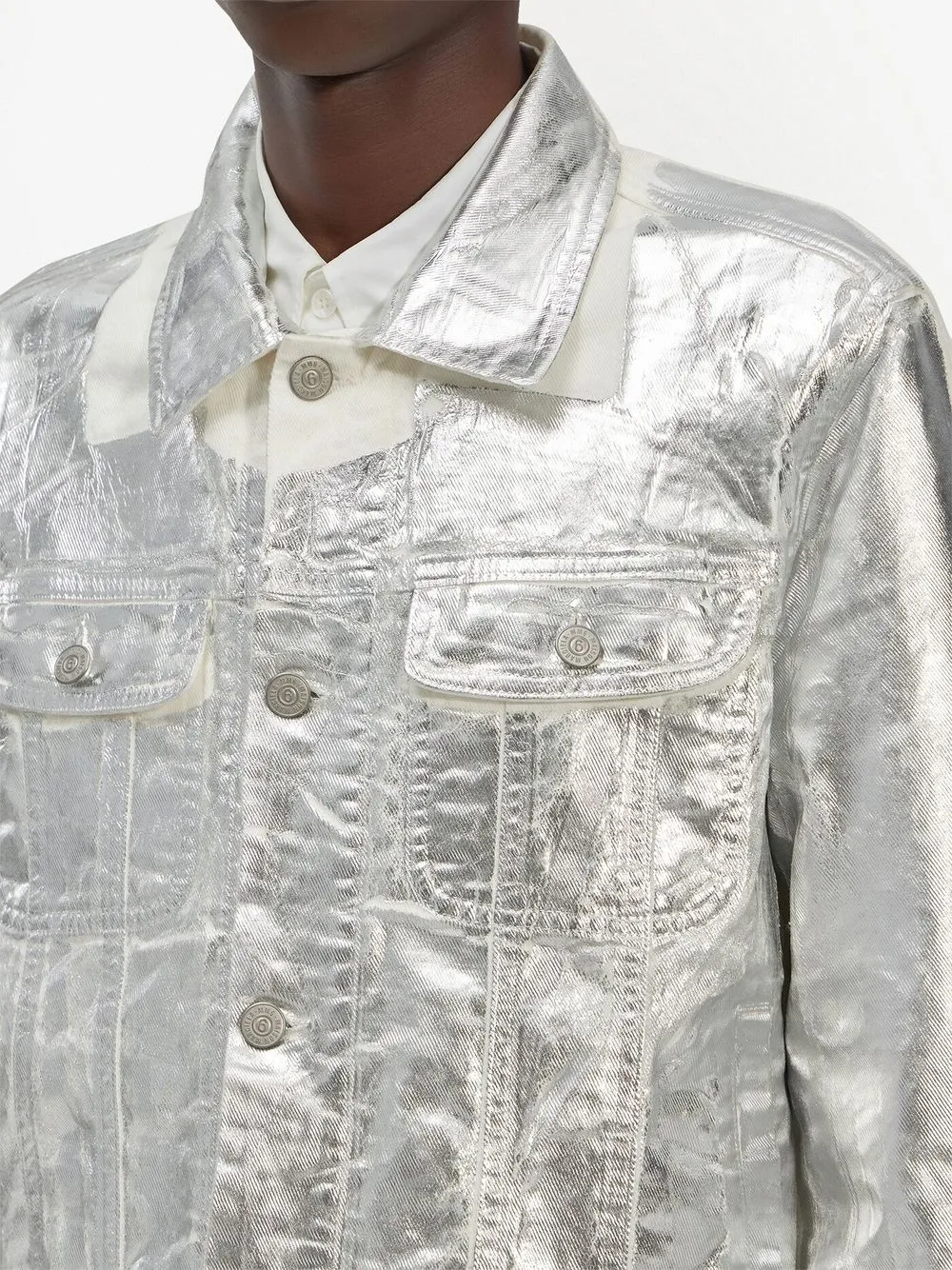 MM6 Maison Margiela Metallic Denim Jacket - Farfetch
