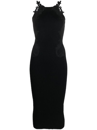 Sale Self Portrait Lace Inserts Knitted Midi Dress Black Modes