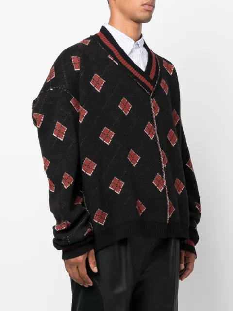 JORDANLUCA Argyle intarsia-knit cut-out Jumper - Farfetch