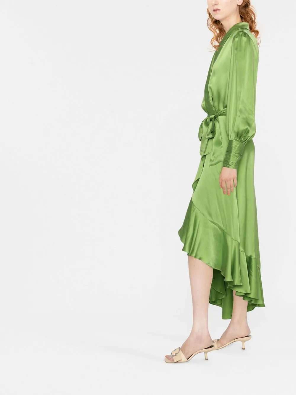Zimmermann Ruched Silk Midi Dress In Green | ModeSens
