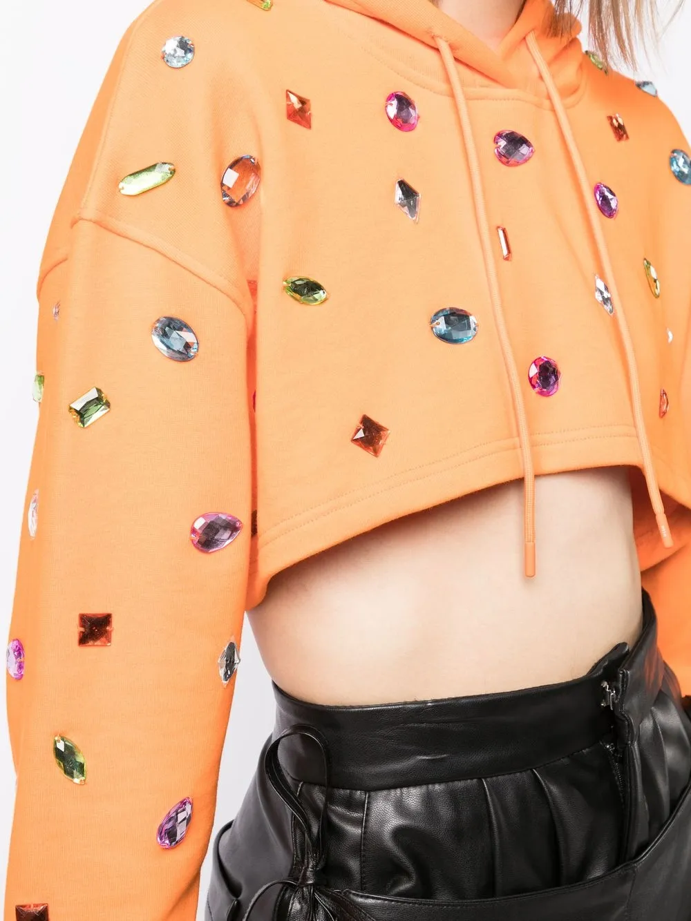 Msgm Crystal-embellished Cropped Hoodie In Orange | ModeSens