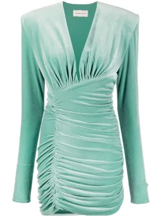 Alexandre Vauthier V-neck Ruched Mini Dress | Green | FARFETCH
