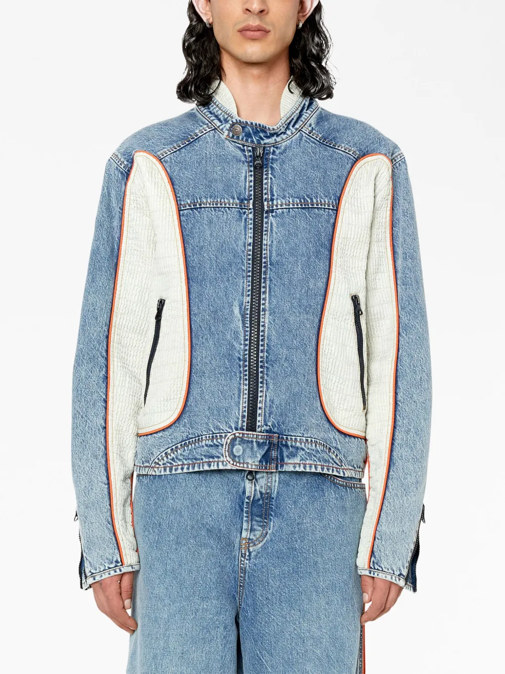 Diesel Embossed-logo Panelled Jacket In Blue | ModeSens