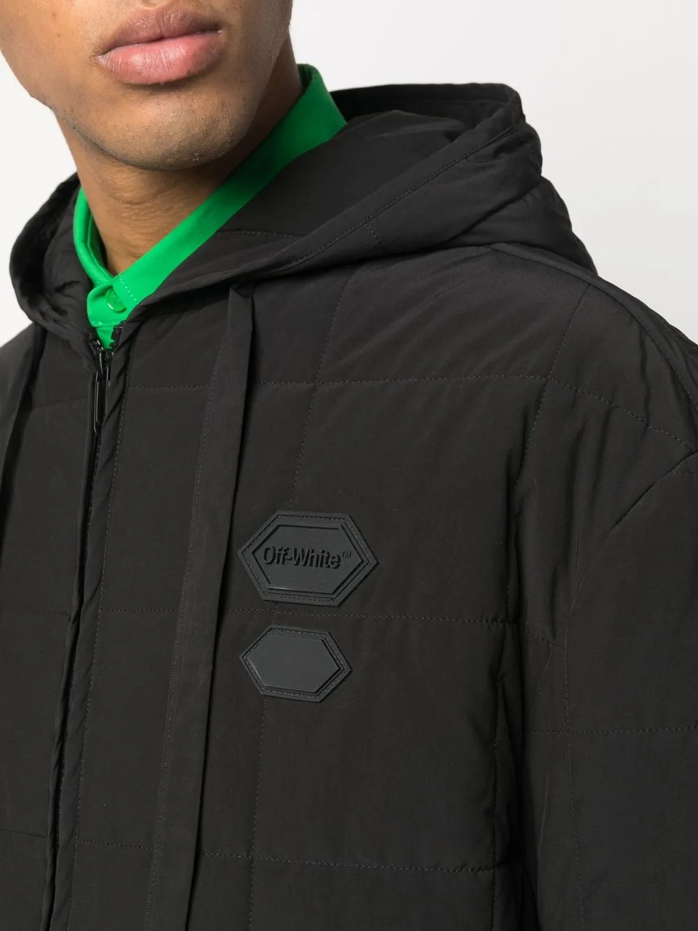 Off-White Logo Patch Quilted Jacket | Black | FARFETCH UK