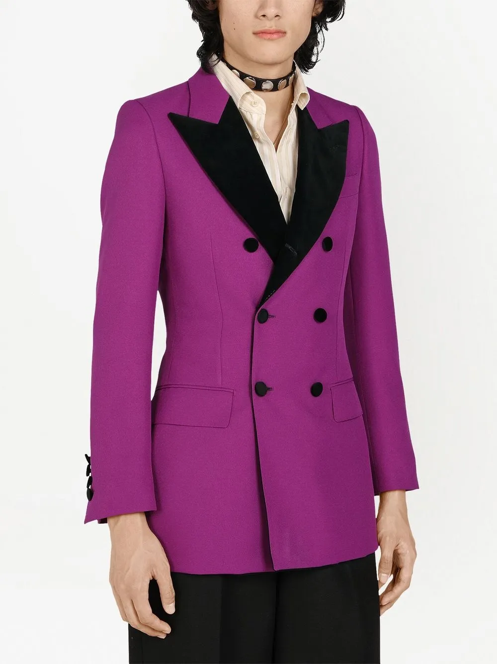 Gucci double-breasted Velvet Blazer | Purple | FARFETCH UK