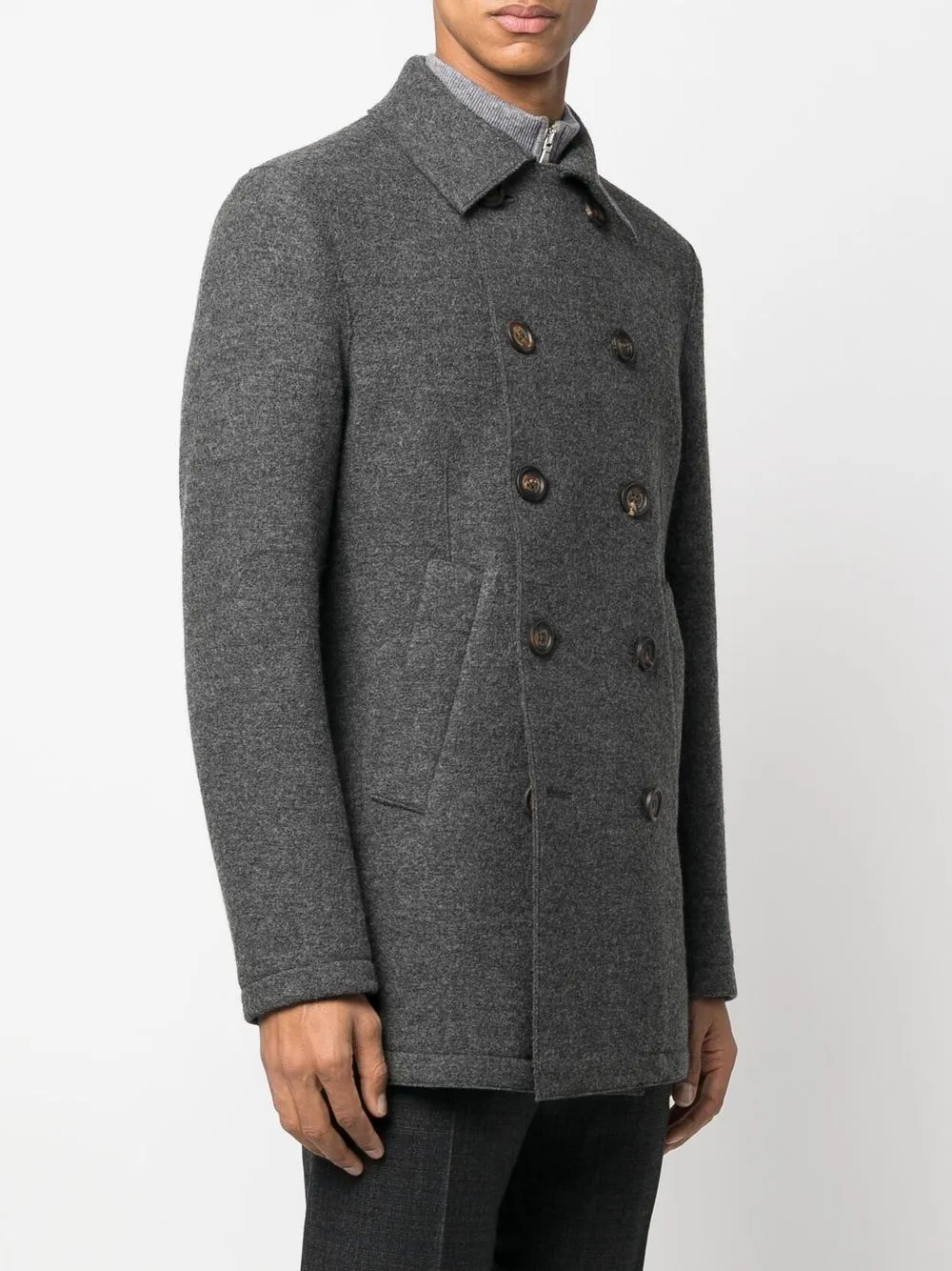 Eleventy Double-breasted Wool Coat In Grau | ModeSens