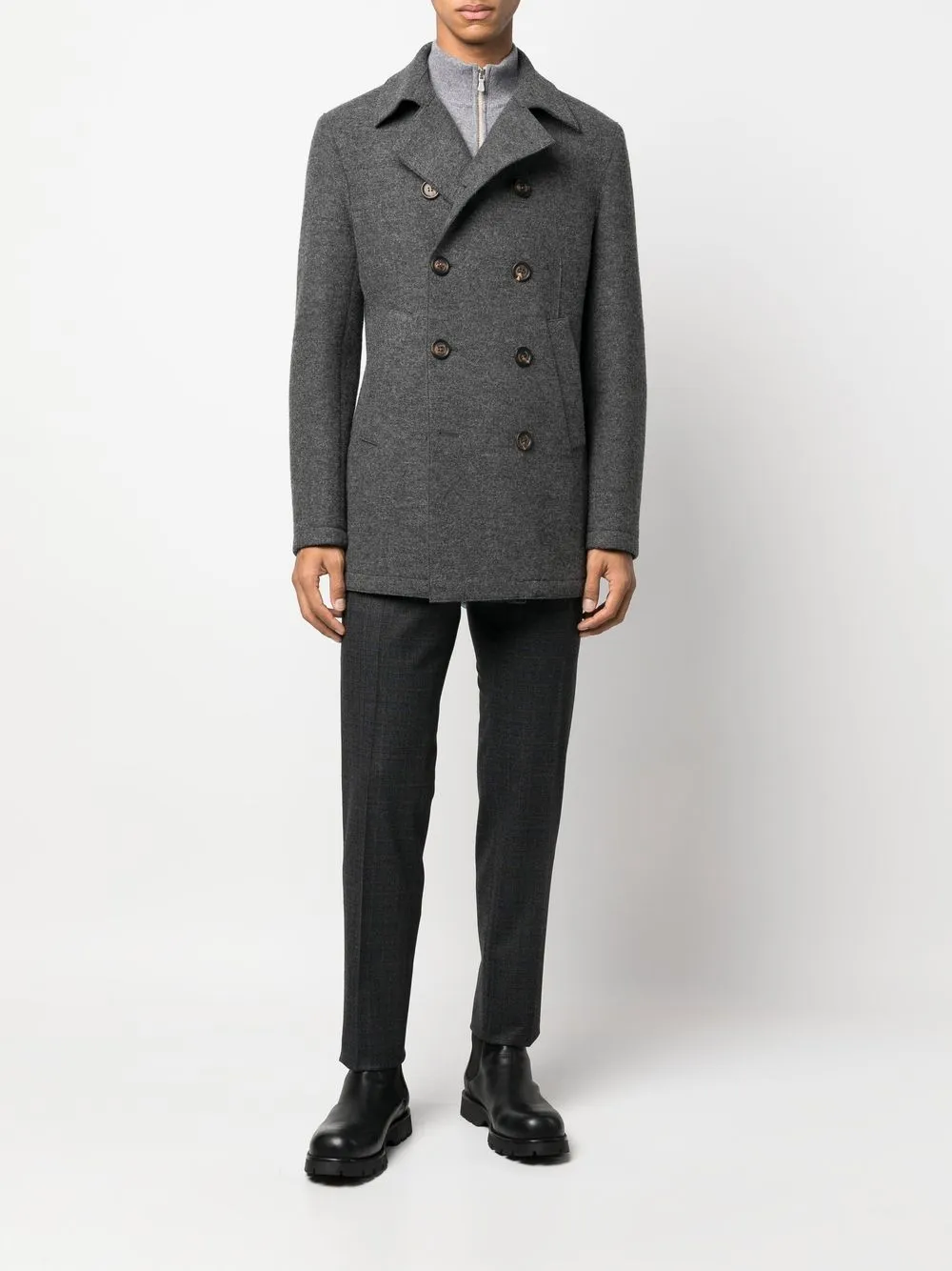 Eleventy Double-breasted Wool Coat In Grau | ModeSens
