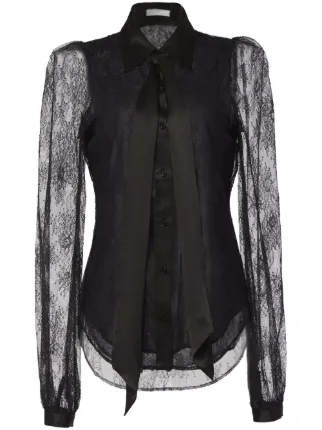 Equipment lace-overlay tie-neck Shirt | Black | FARFETCH