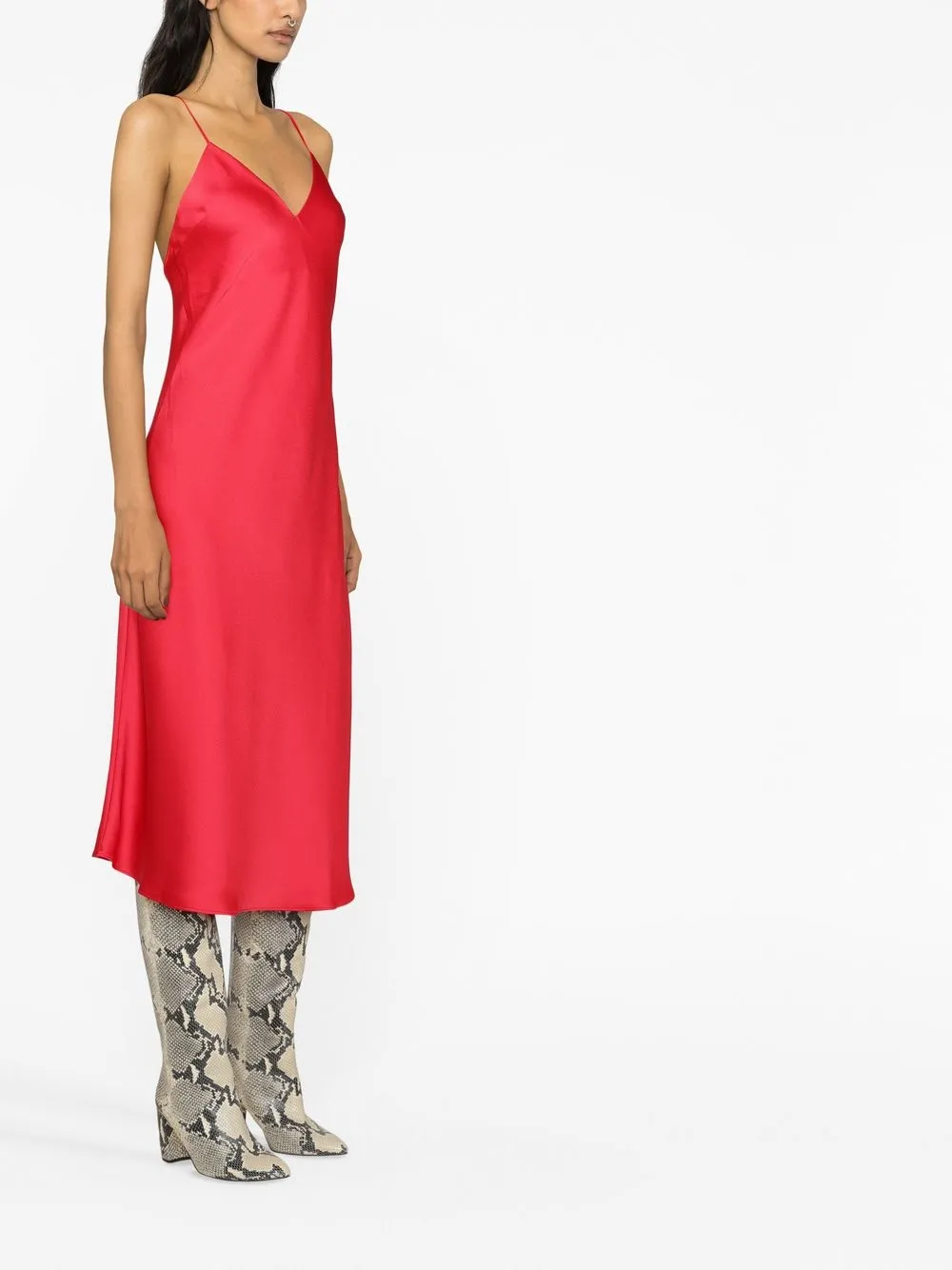 The Andamane Karina Crepe Satin Midi Dress W Slit In Red Modesens