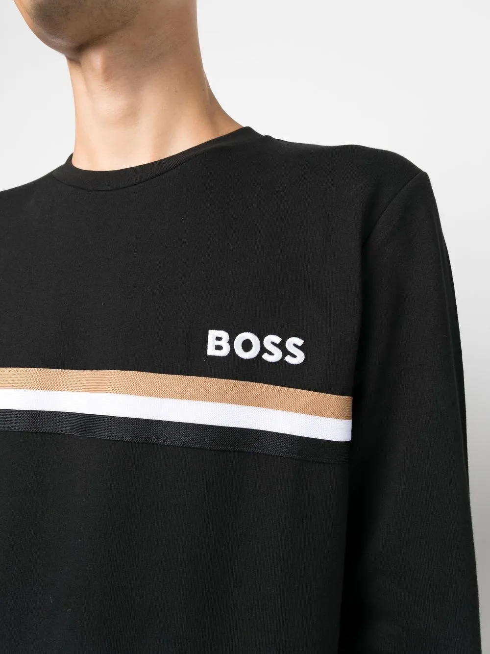 BOSS stripe-detail crew-neck Sweatshirt - Farfetch