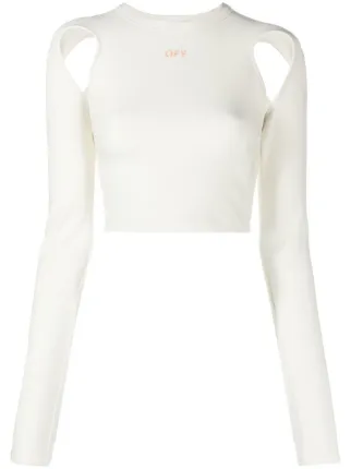 Off-White logo-print cut-out Detail Cropped Top | White | FARFETCH
