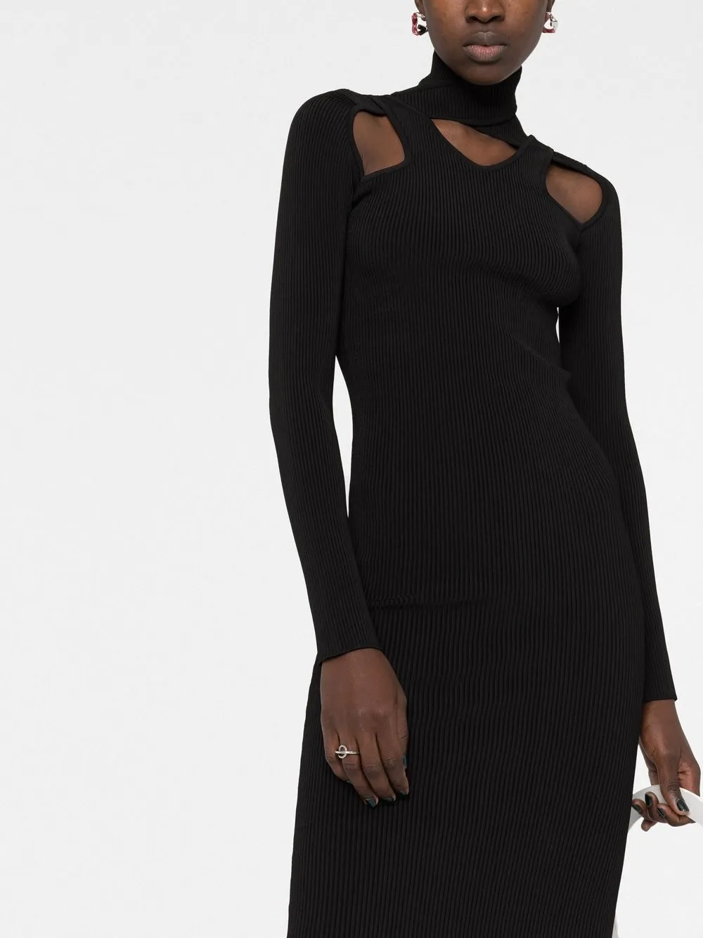 Coperni Cut Out Ribbed Knit Midi Dress In Black Modesens