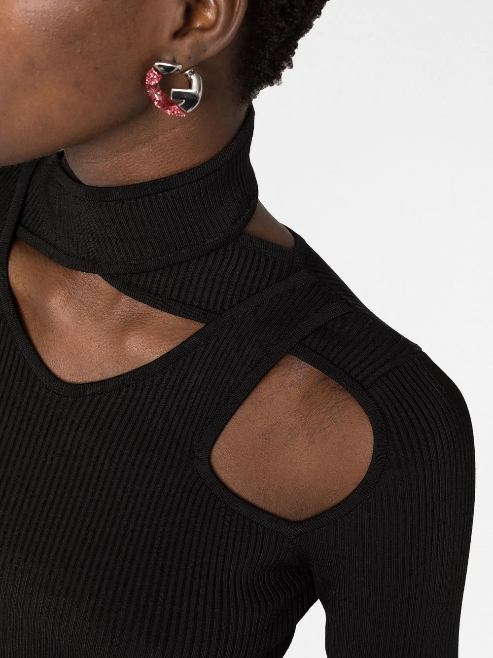 Coperni Cut Out Ribbed Knit Midi Dress In Black Modesens