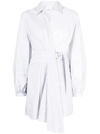 Acler stripe-pattern Belted Draped Dress | White | FARFETCH