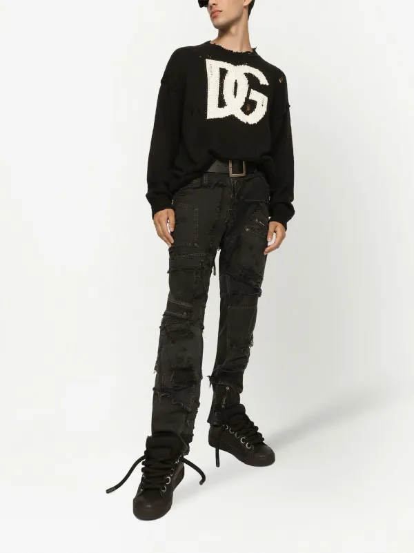 Dolce & Gabbana ripped-detail intarsia-knit Logo Sweater Dolce & Gabbana ripped-detail intarsia-knit Logo Sweater