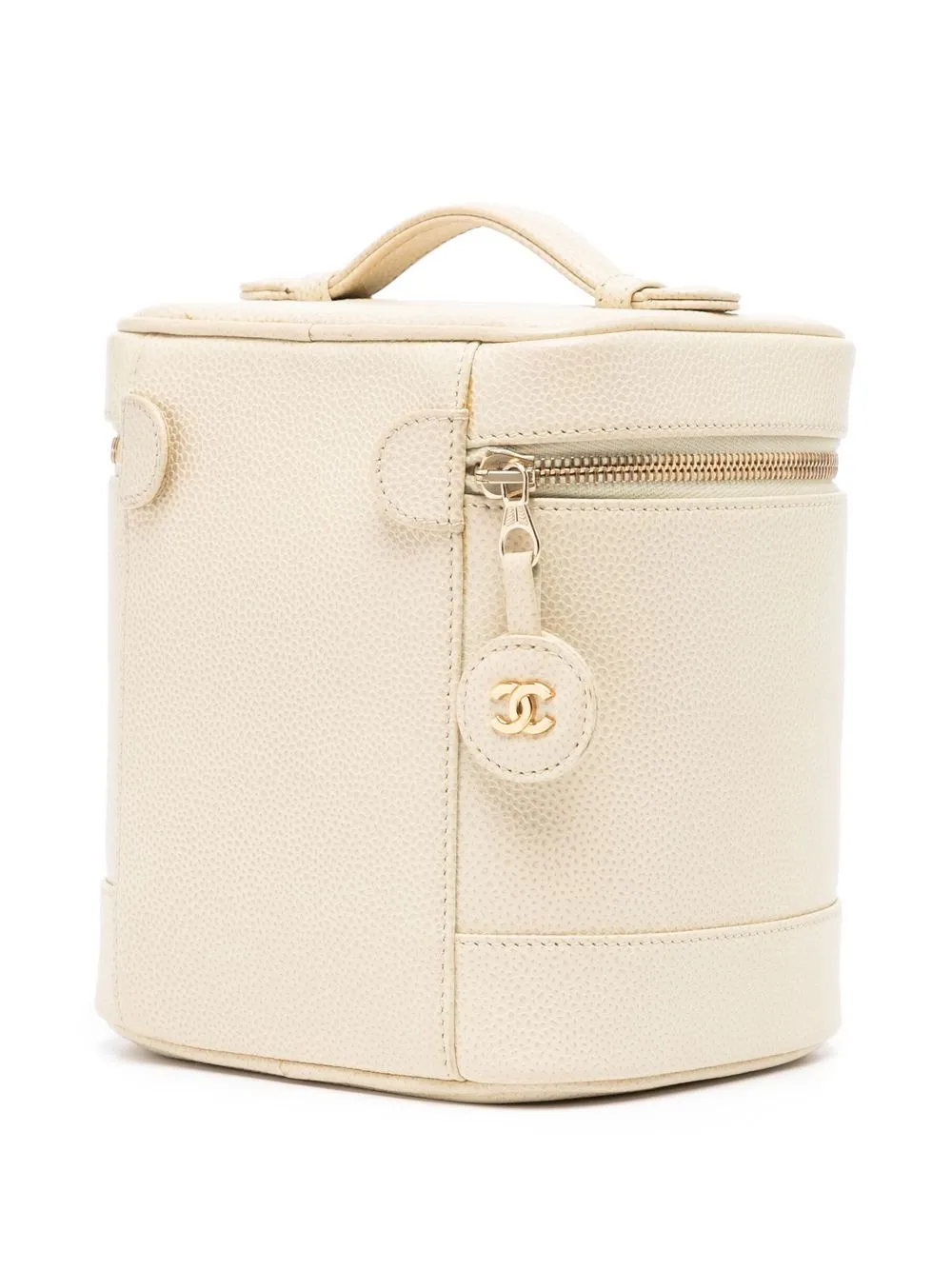 Pre-owned Chanel 2002 Logo Stitch Vanity Handbag In White | ModeSens