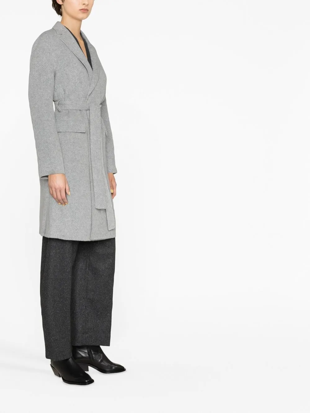 Theory Brushed-texture Tie-waist Wool Coat In Grey | ModeSens