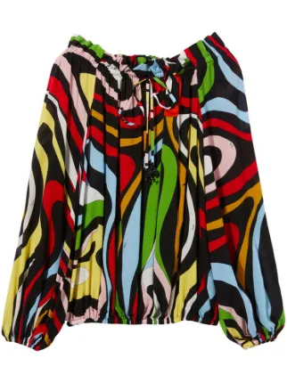 PUCCI abstract-print off-shoulder Blouse | Black | FARFETCH LT